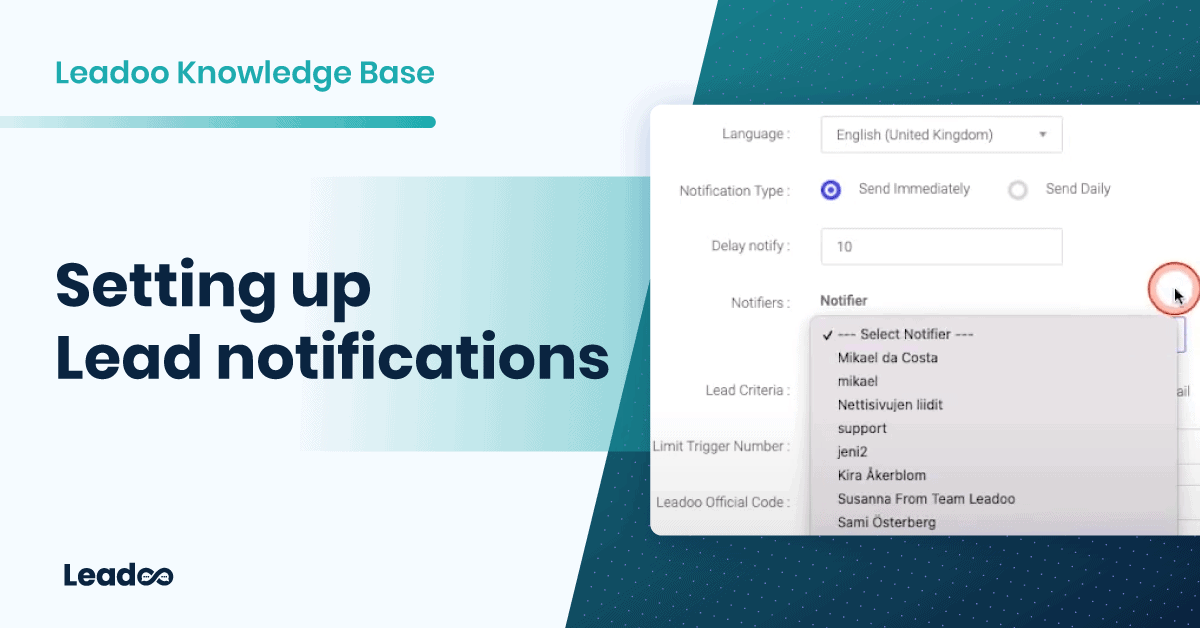 Setting up lead notifications for Leadoo bots
