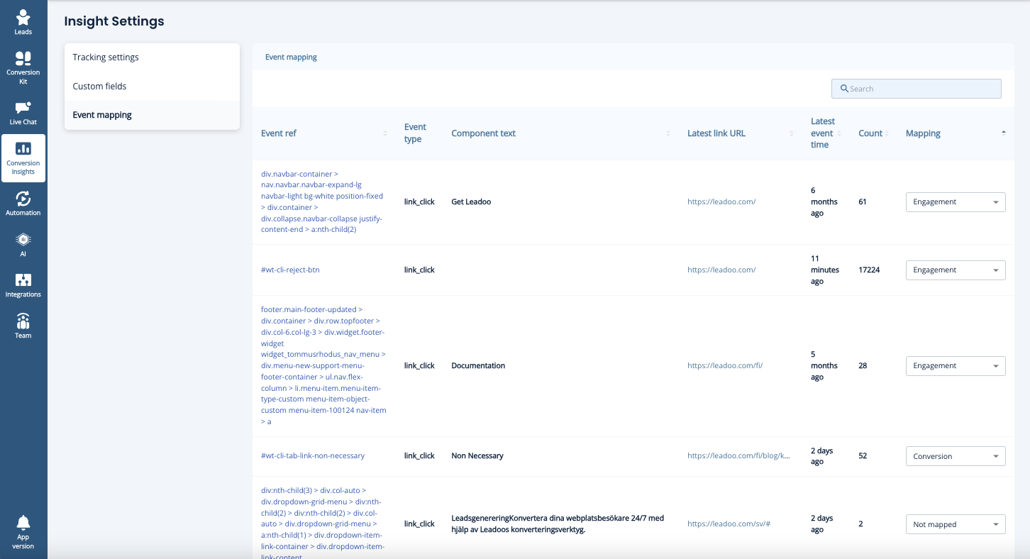 What is Event tracking and how to enable it | Leadoo - Conversion Platform